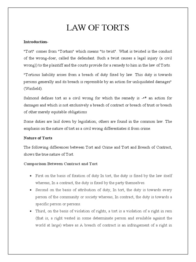 Law of Torts | PDF