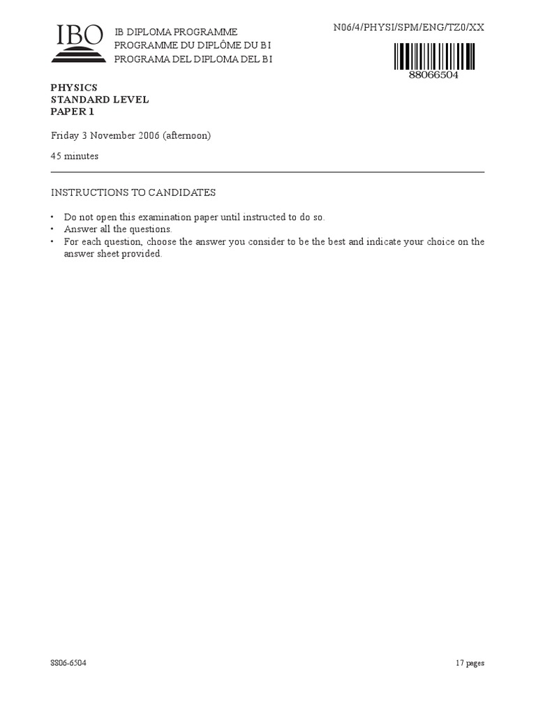 Nov 06 Physics SL Paper 1 | PDF | Electrical Resistance And Conductance ...