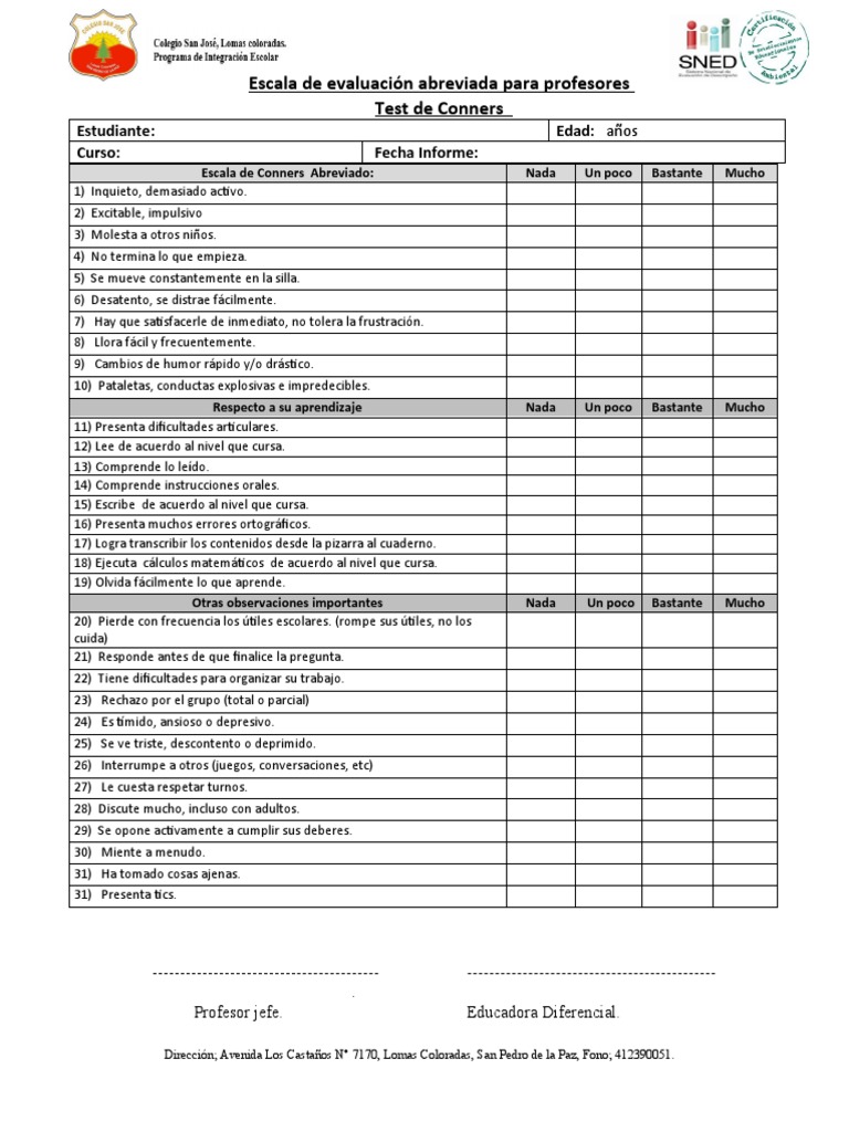 test de conners | PDF