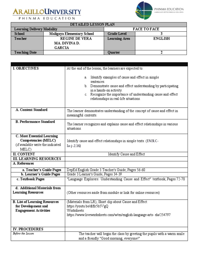 (2nd) Lesson Plan in English 3 | PDF | Teachers | Learning