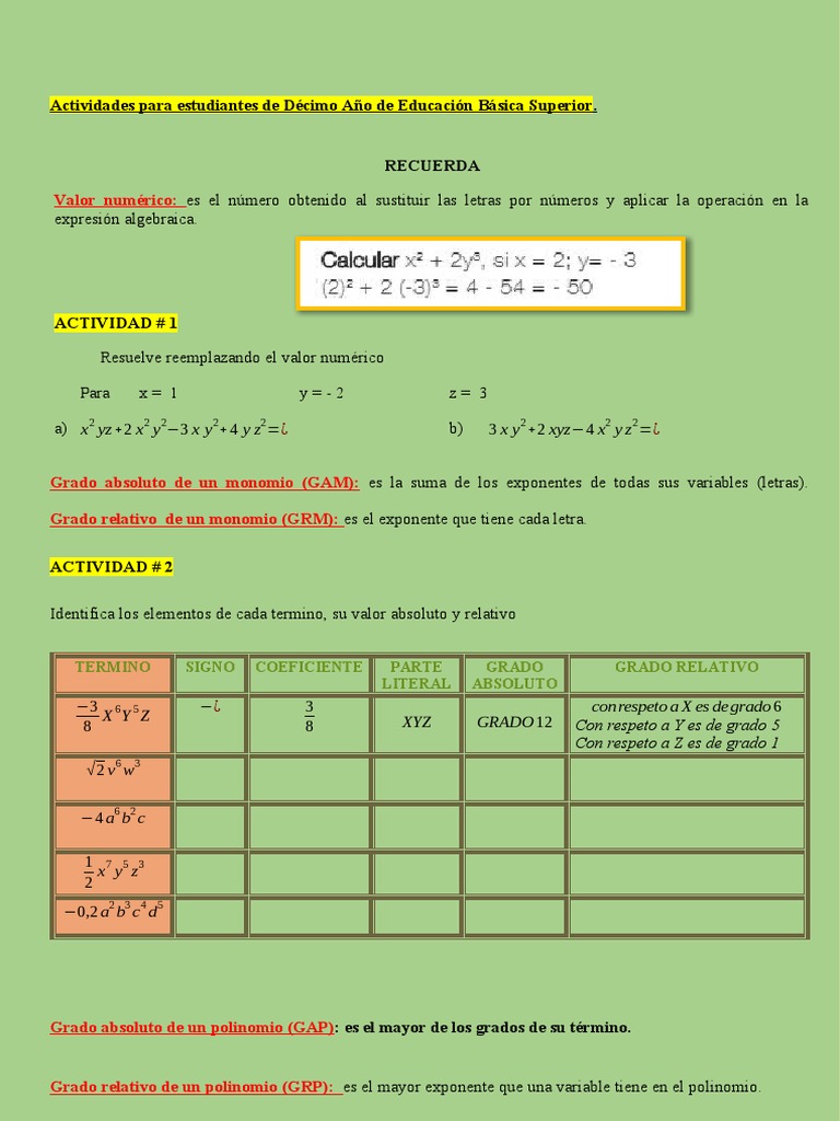 Actividades Decimo | PDF | Matemáticas De La Computación | Relaciones matematicas