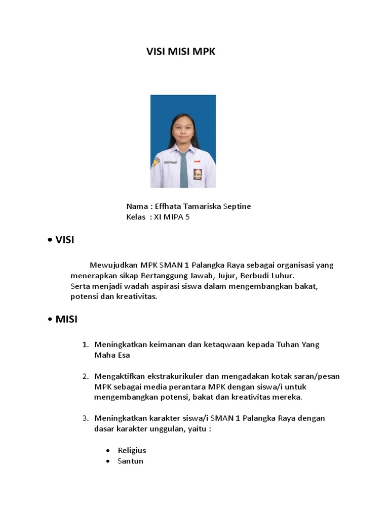Visi Misi MPK - Effhata Tamariska Septine | PDF | Kesehatan Holistik