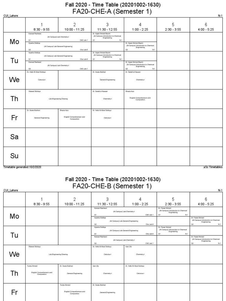 Fall 2020 Time Table-UG | PDF