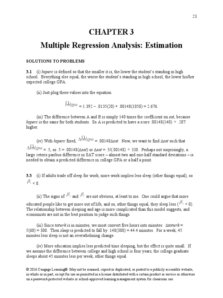 Wooldridge 7e Ch03 SM | PDF | Regression Analysis | Coefficient Of Determination