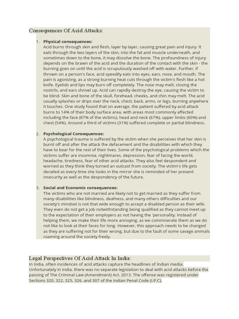 Consequences of Acid Attacks | PDF