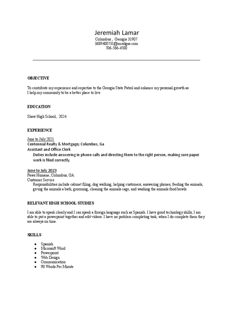 High School Resume Template 1 4 | PDF