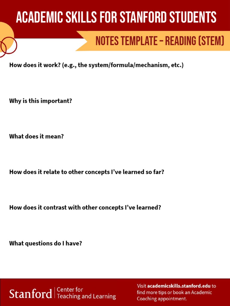 Notes Template - Reading (STEM) | PDF