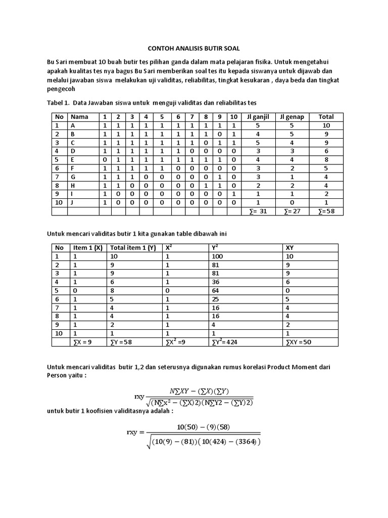 Contoh Perhitungan Validitas | PDF | Metode & Bahan Ajar