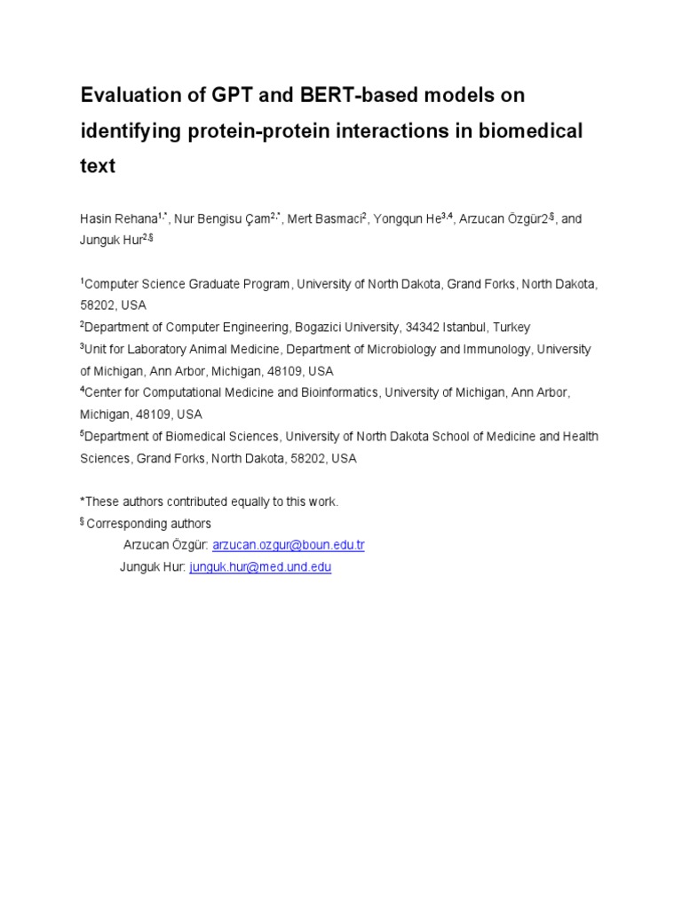 Evaluation of GPT and BERT-based Models On Identif | PDF | Protein–Protein Interaction ...