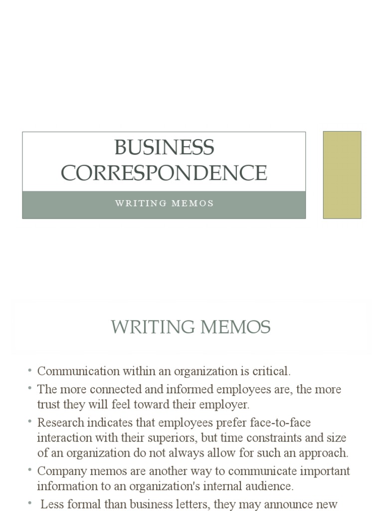 BUSINESS CORRESPONDENCE - Memo | PDF
