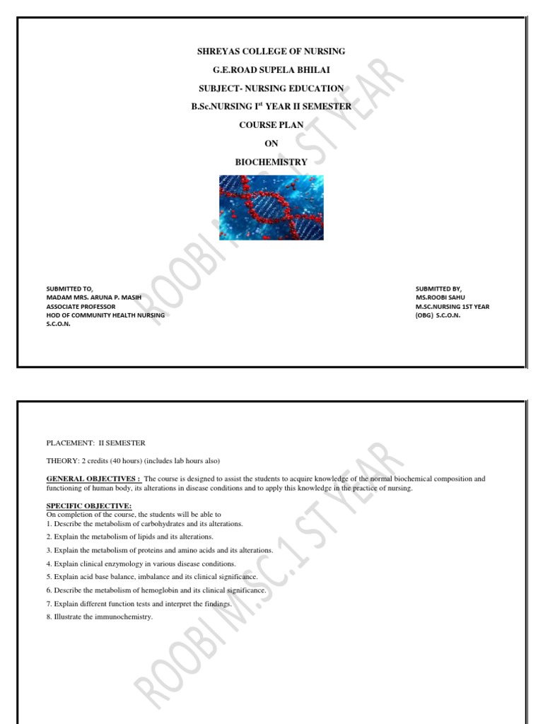 Course, Unit, Lesson Plan B.sc.n.ii Sem | PDF | Transaminase | Alanine ...