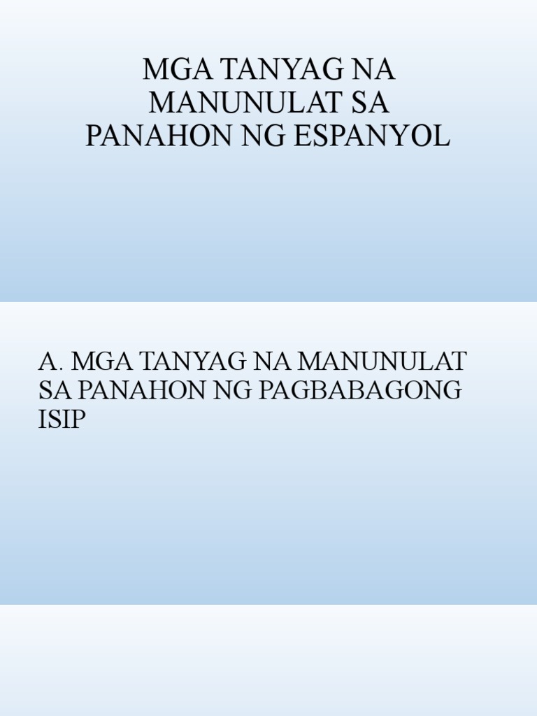 Mga Tanyag Na Manunulat Sa Panahon NG Espanyol | PDF
