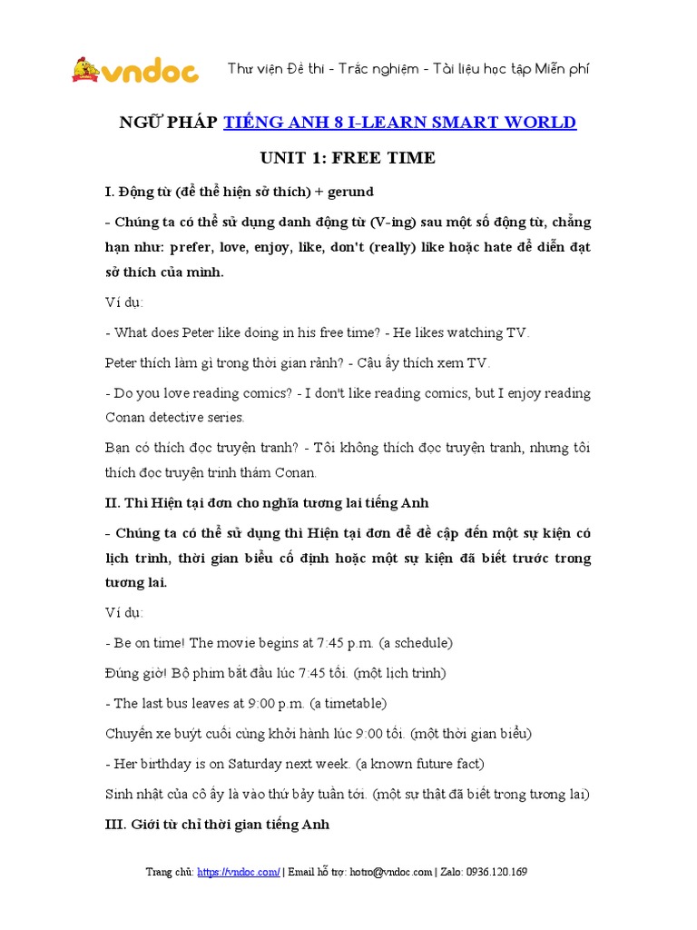 Ngu Phap Unit 1 Lop 8 I Learn Smart World | PDF