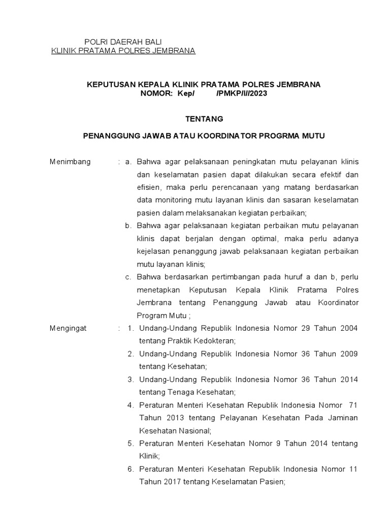 SK PJ Atau Koordinator Program Mutu | PDF
