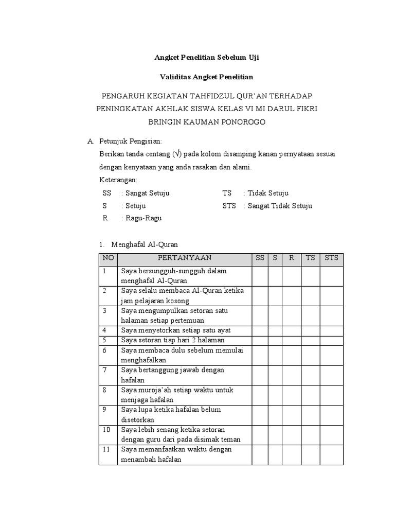 ANGKET KUANTITATIF | PDF