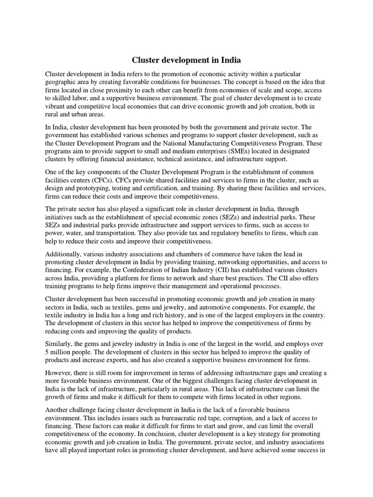 Cluster Development in India and Its Importance | Download Free PDF ...