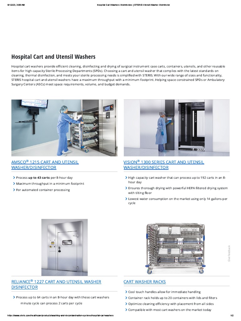 Hospital Cart Washers Disinfectors - STERIS Utensil Washer Disinfector ...