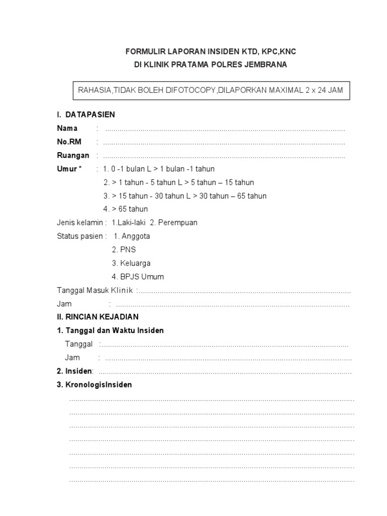 Formulir Laporan Insiden KTD, KPC | PDF | Teknologi & Rekayasa