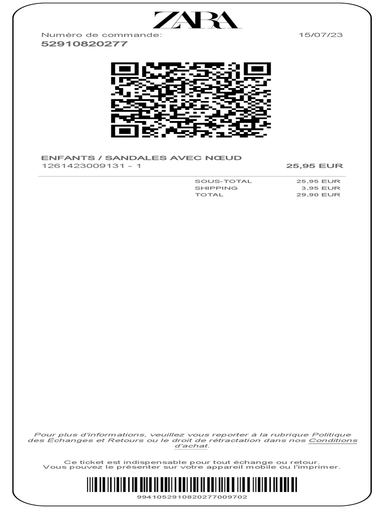 Facture Zara | PDF