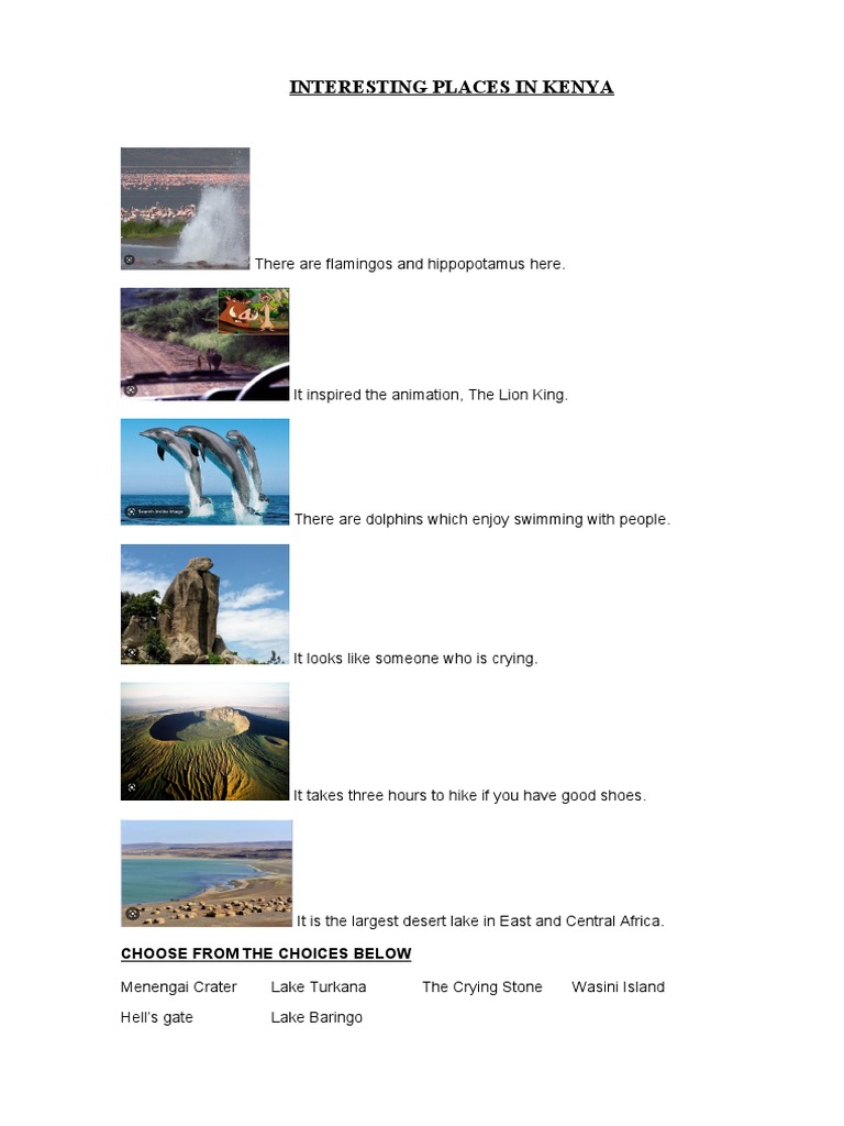 worksheet 6 and 5eme interesting places in Kenya | PDF