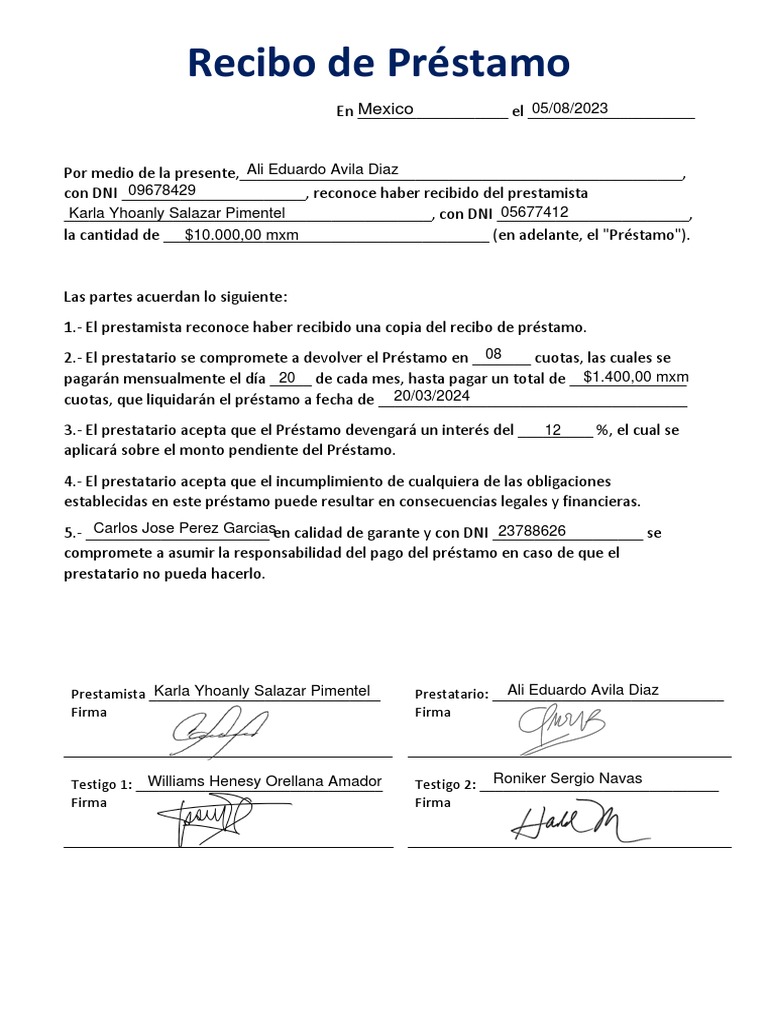 Recibo de Prestamo de Dinero | PDF