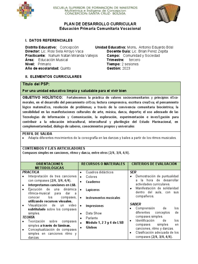Plan DC 2023 Nahum | PDF | Bailes | Evaluación