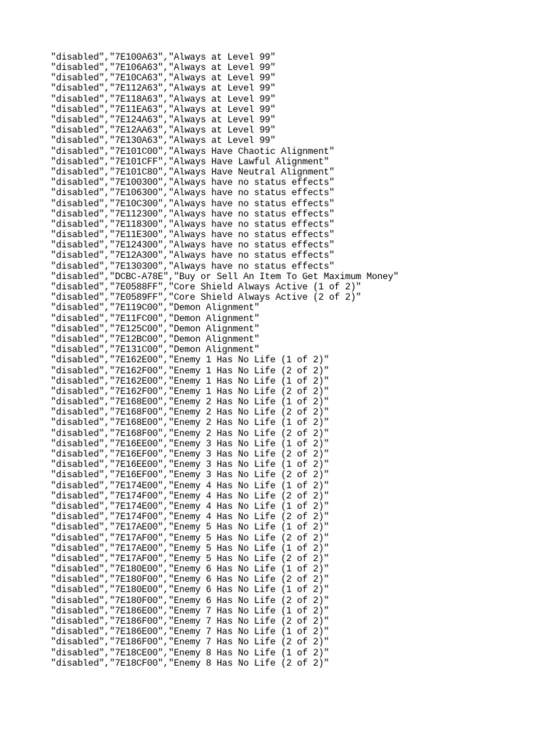 Game Cheat Codes and Modifiers List | PDF | Games & Activities