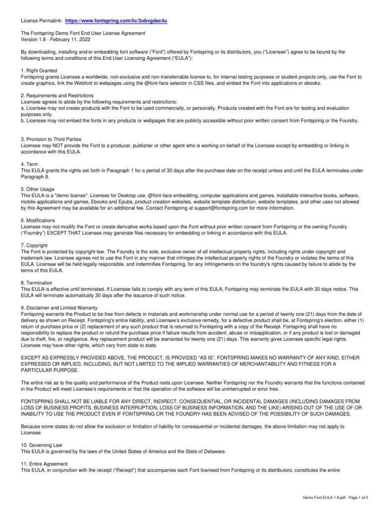 Demo Font Eula 1 8 Pdf License Application Software