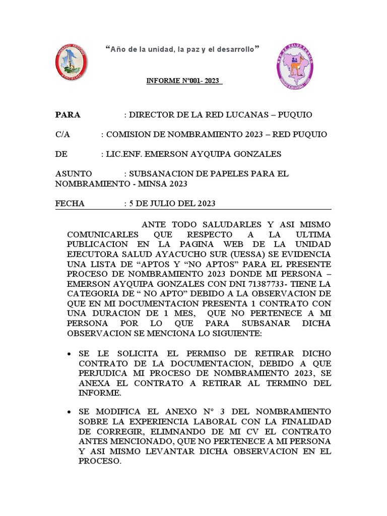 Informe de Subsanacion | PDF