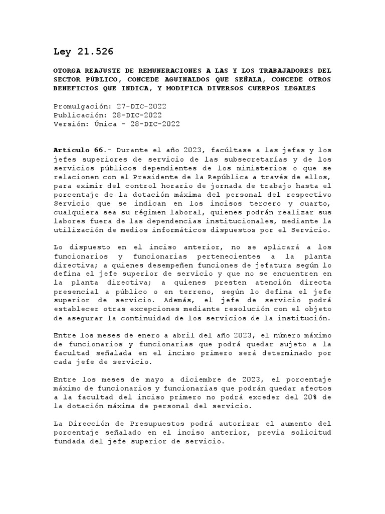 Art 66 Ley 21526 Teletrabajo | PDF
