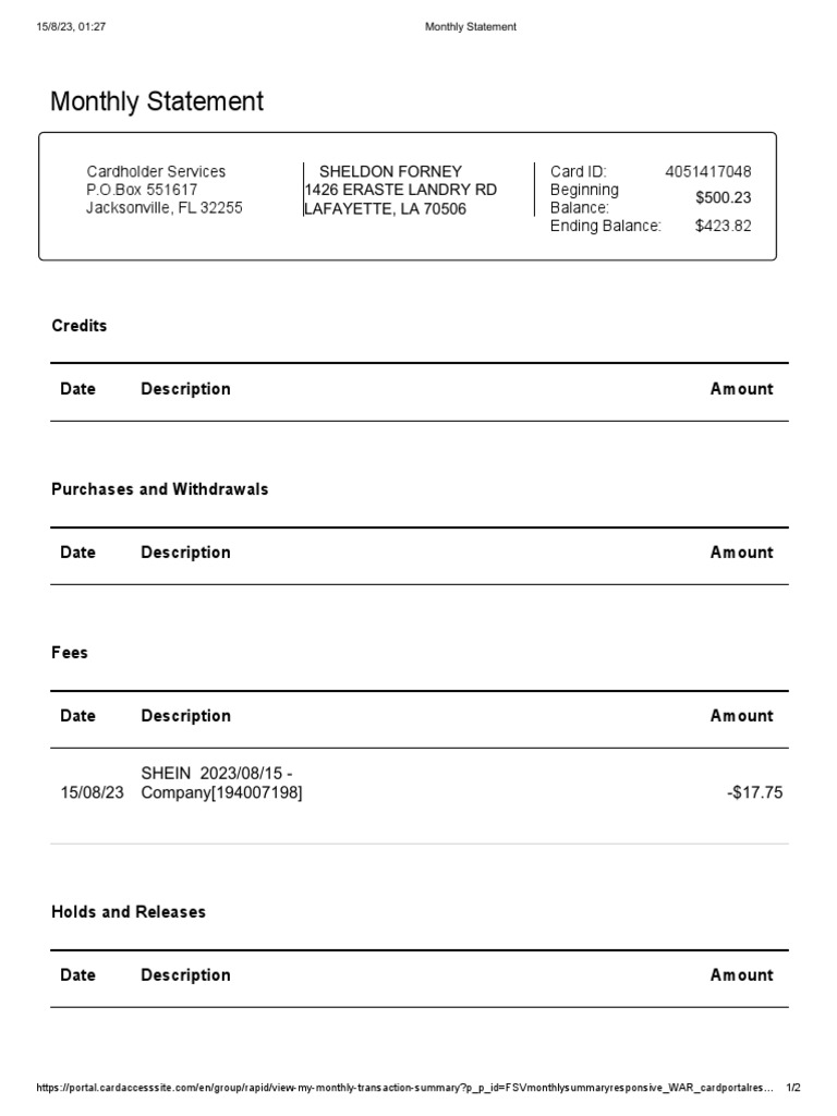 Monthly Statement | PDF | Credit Card | Personal Finance
