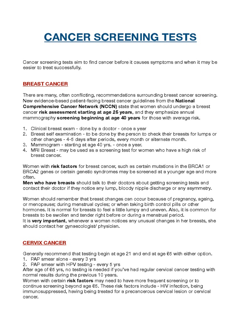 Cancer Screening Guide | PDF