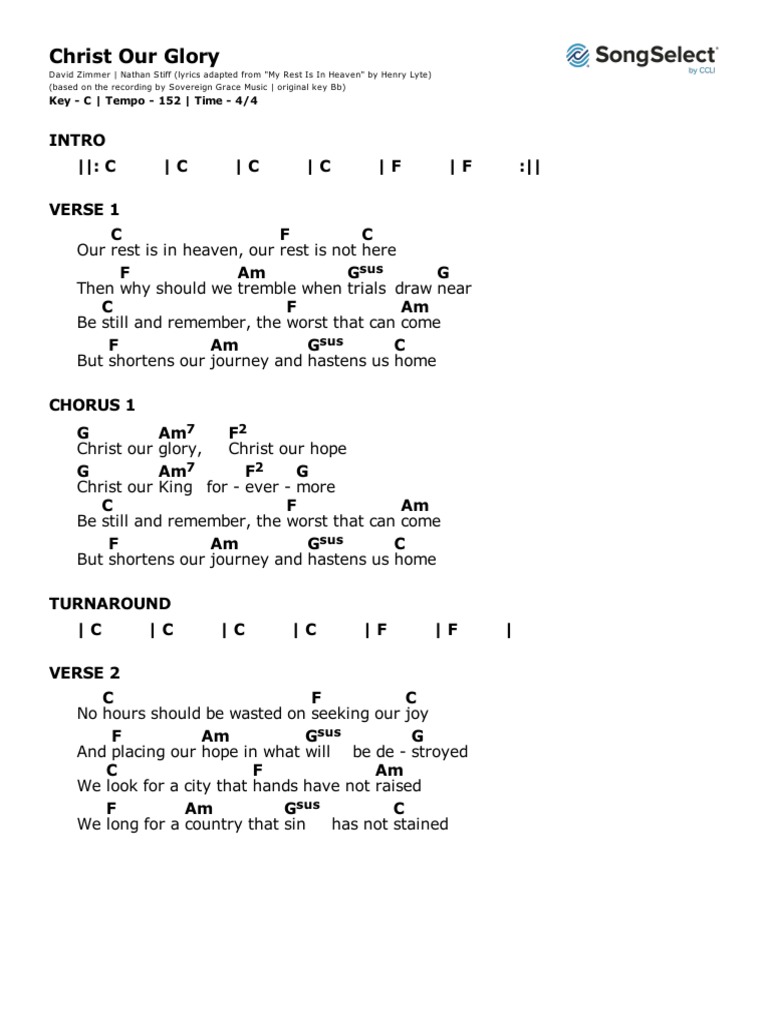 Christ Our Glory - SongSelect Chart in C | PDF