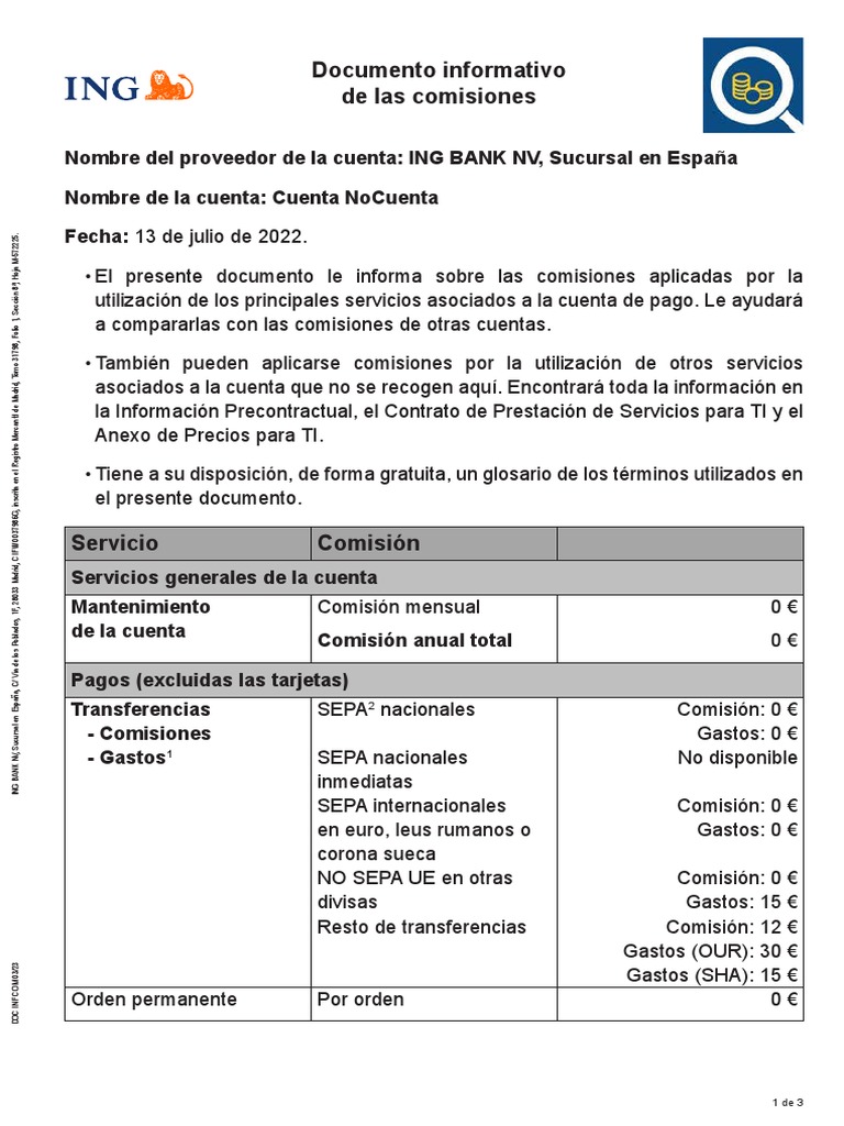 Documento Informativo de Comisiones | PDF | Euro | Banco central europeo