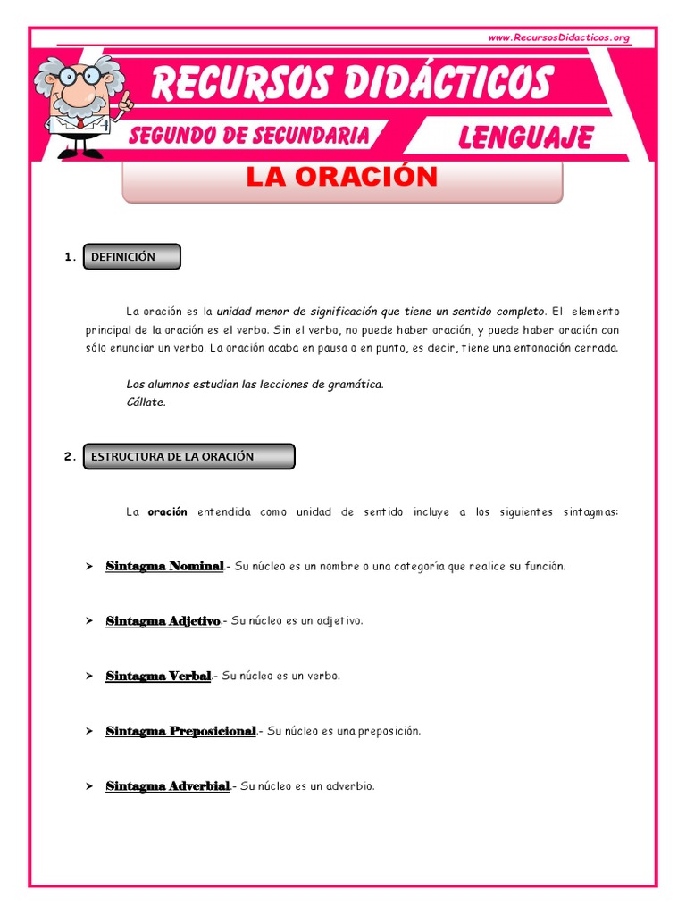 Estructura de La Oracion para Segundo de Secundaria | PDF | Oración ...