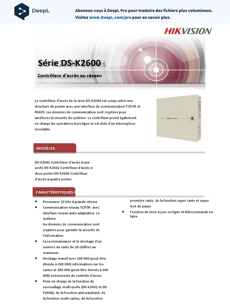 Hikvision DS-K2600 Series Datasheet FR | PDF