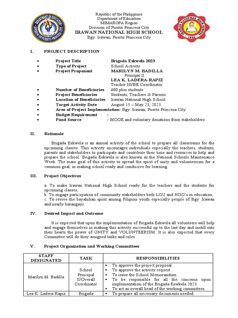 C. MOV 3c - Project Proposal Brigada 2023 | PDF | Volunteering