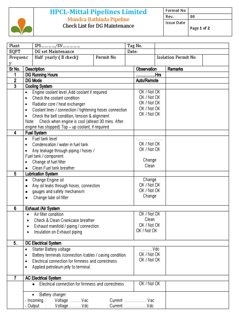 Half YEARLY - DG - Maintenance | PDF