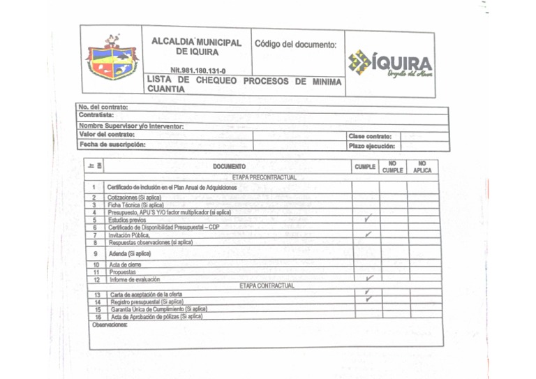 Lista de Chequeo Minima Cuantia | PDF