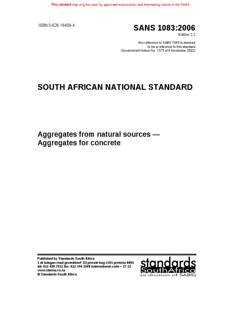 SANS 1083 - Aggregates From Natural Sources - Aggregates For Concrete ...