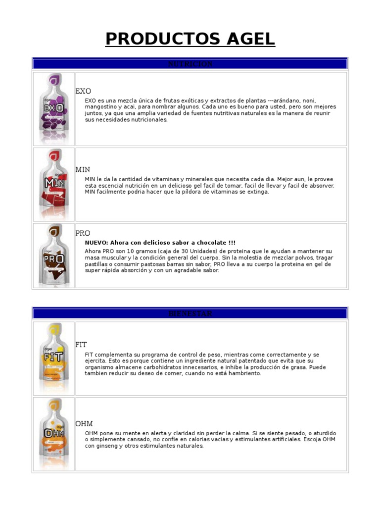 Productos Agel | PDF | Nutrición | Dieta y nutrición