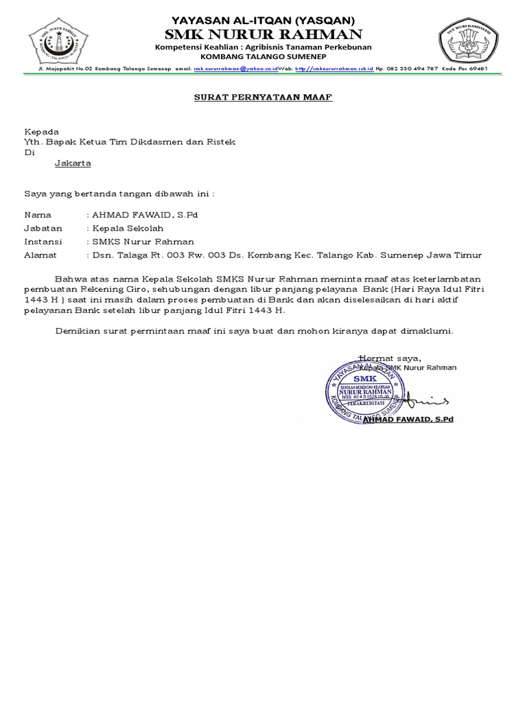 Surat Pernyataan Rek. Giro | PDF