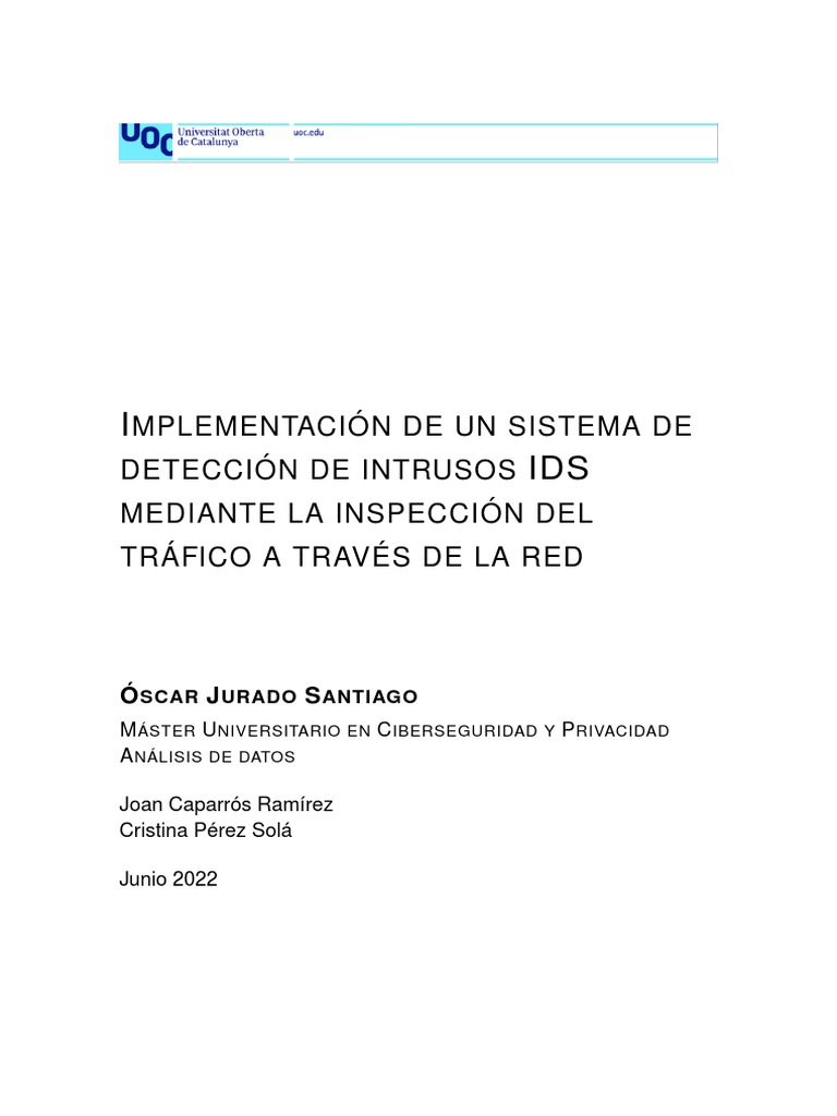 I Mplementación de Un Sistema de Detección de Intrusos Ids Mediante La Inspección Del Tráfico A ...