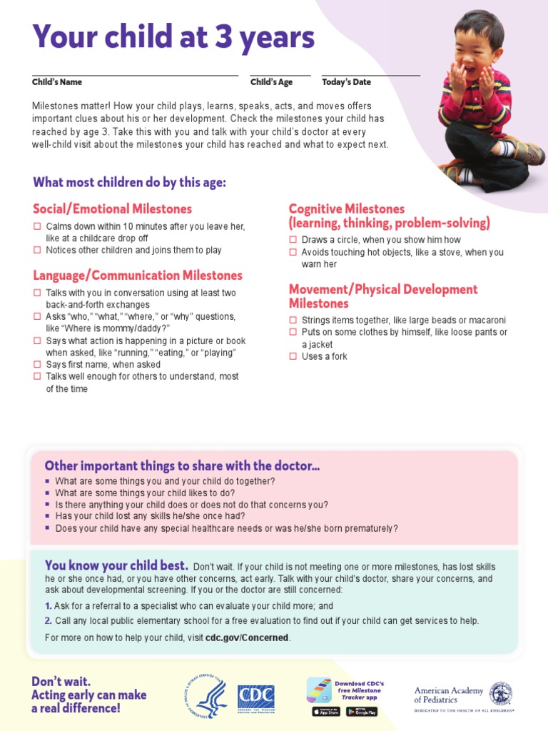 Eng. 3 Yrs Milestone Moments Checklist 2021 P | PDF | Behavioural ...