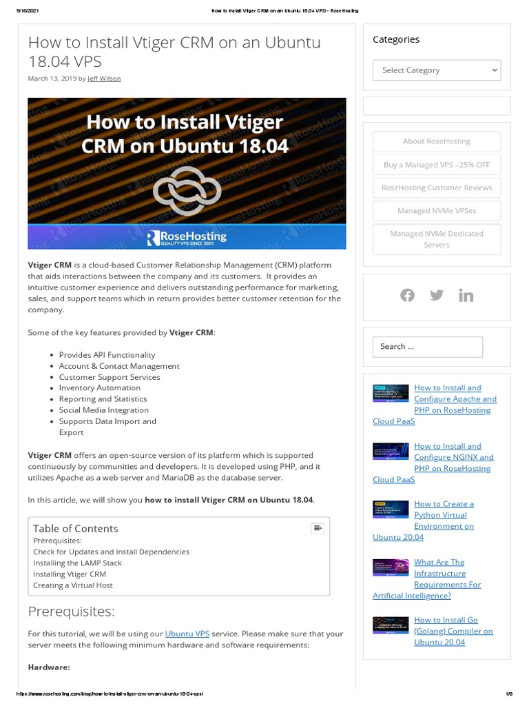 How To Install Vtiger CRM On An Ubuntu 18.04 VPS - RoseHosting | PDF