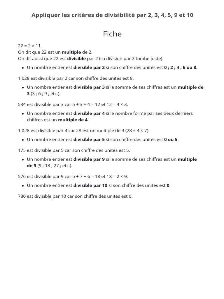 Critères de divisibilité expliqués | PDF | Théorie (échecs) | Échecs