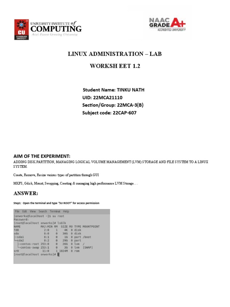 Linux Administration - Lab Worksh Eet 1.2 | PDF | Computers