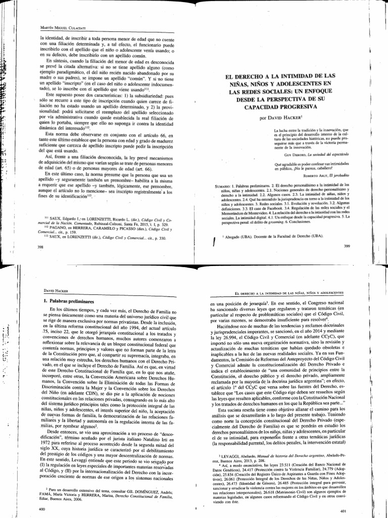 HACKER, David. El Derecho A La Intimidad | PDF