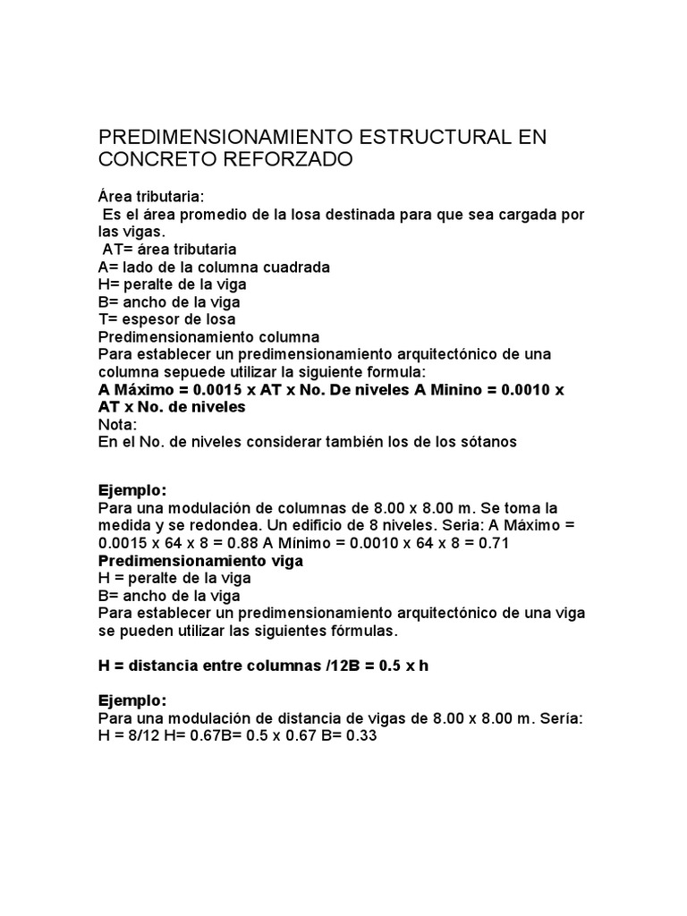Predimensionamiento Estructural en Concreto | PDF