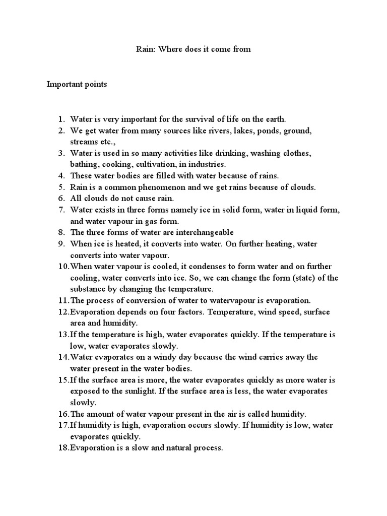 Rain Lesson Notes. | PDF | Water | Water Vapor